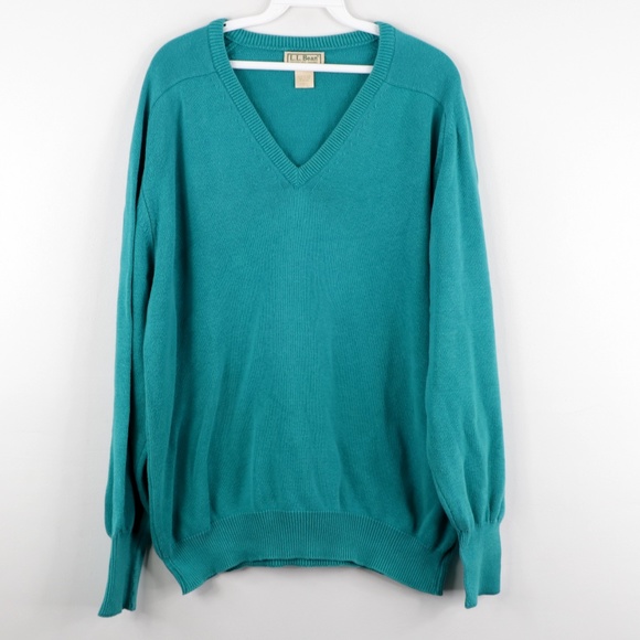 L.L. Bean | Sweaters | Vintage 9s Ll Bean V Neck Knit Sweater Teal Usa ...